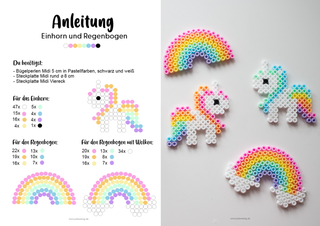 DIY-Bügelperlen mit Vorlage: Einhorn & Regenbogen